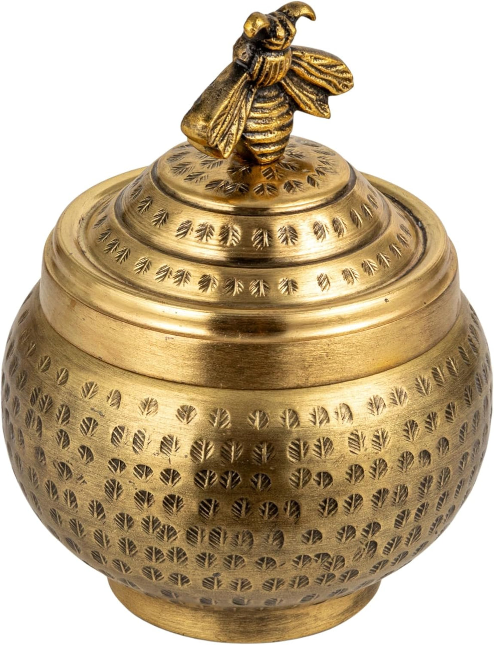 Brass Hammered Metal Container with Bee Top – Core Decors
